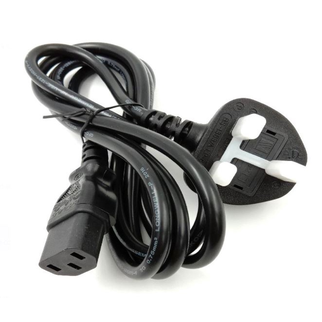 DELL UK 3 PIN PLUG POWER CORD BLACK TO IEC C13 PLUG KETTLE STYLE LEAD ...