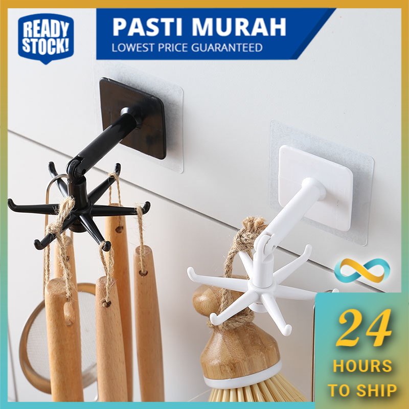 Revolving hook in bathroom and kitchen for storage of non-perforated ...