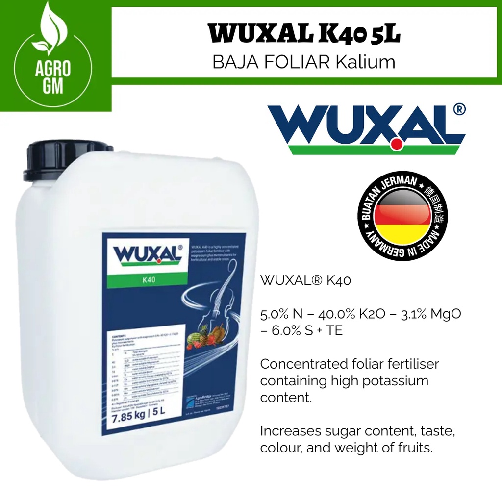 (+-7.85kg/5L) Baja Foliar Air Kalium Wuxal K40 Peringkat Buah | Shopee ...