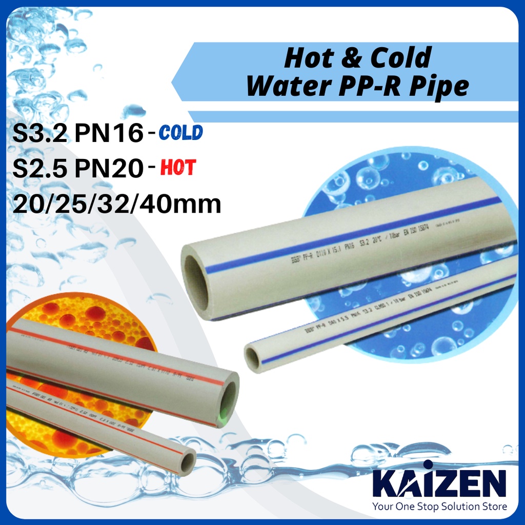 20mm~40mm Bina Plastic BBB PPR Pipe Hot/Cold Water PN20 S2.5/PN16 S3.2 (Length 1 meter) | Shopee ...