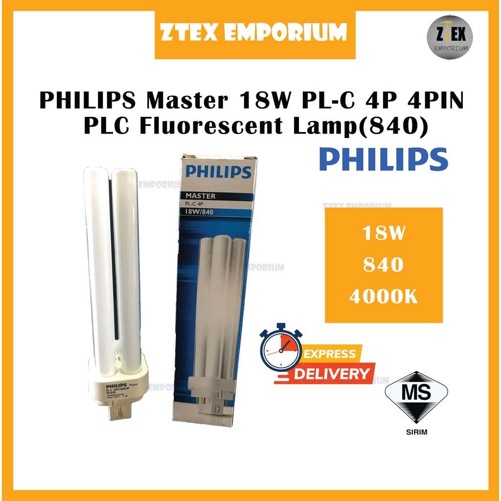 PHILIPS MASTER 18W PLC 4PIN 4P PLC FLUORESCENT LAMP 840 4000K | Shopee ...
