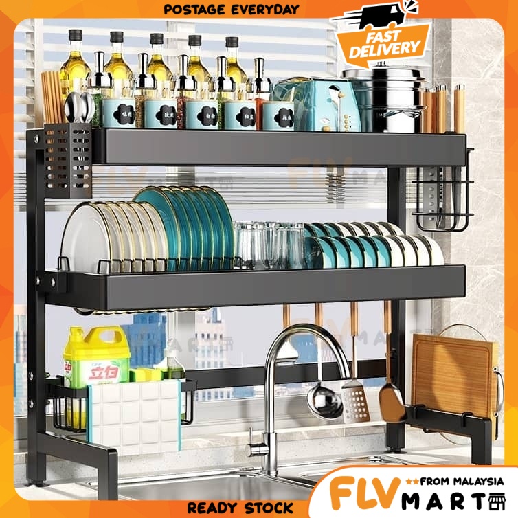 Rak Pinggan Rak Dapur Stainless Steel Sink Dish Rack Kitchen Organizer ...