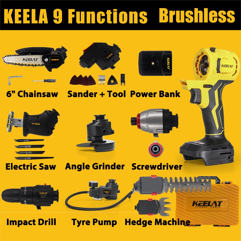 KEELAT 12 in 1 Brushless Impact Drill Cordless Can DIY Reciprocating ...