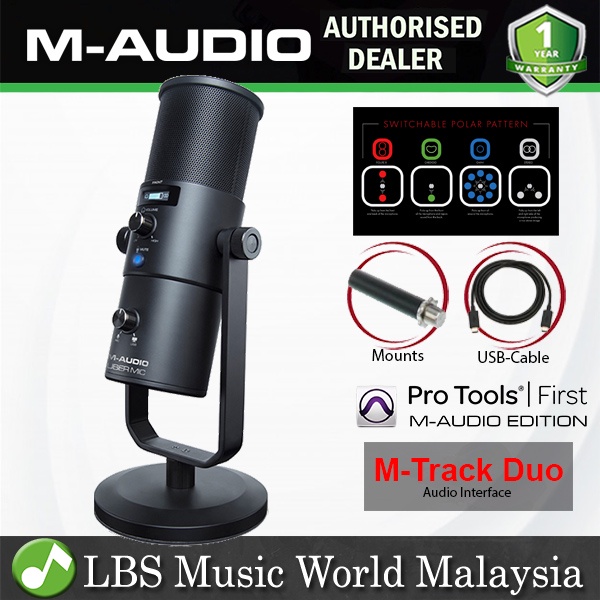 M-Audio Uber Mic USB Condenser Microphone with Headphone Output with 4 ...