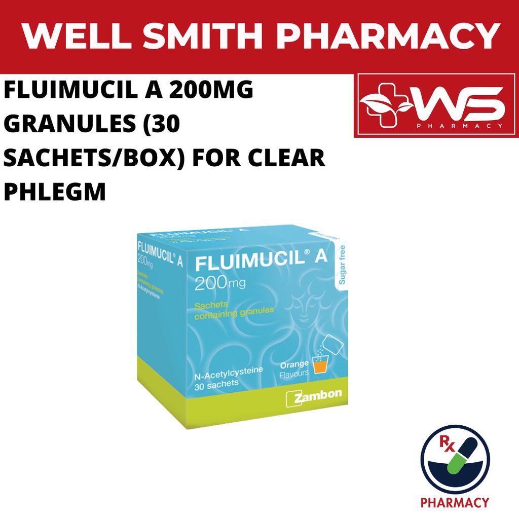 FLUIMUCIL A 100/200MG GRANULES (30 SACHETS/BOX) FOR CLEAR PHLEGM ...
