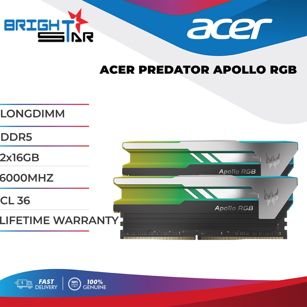 ACER PREDATOR APOLLO RGB / LONGDIMM RAM / DDR4 / 2x8GB / 3600MHZ / CL ...