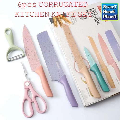 Corrugated Kitchen Knife Set 6 Pieces Of Color Stainless Steel Knives ...