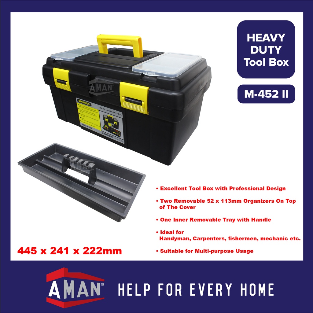 AMAN Heavy Duty Hard Plastic Multi Purpose Tool Box Toolbox Storage Box ...