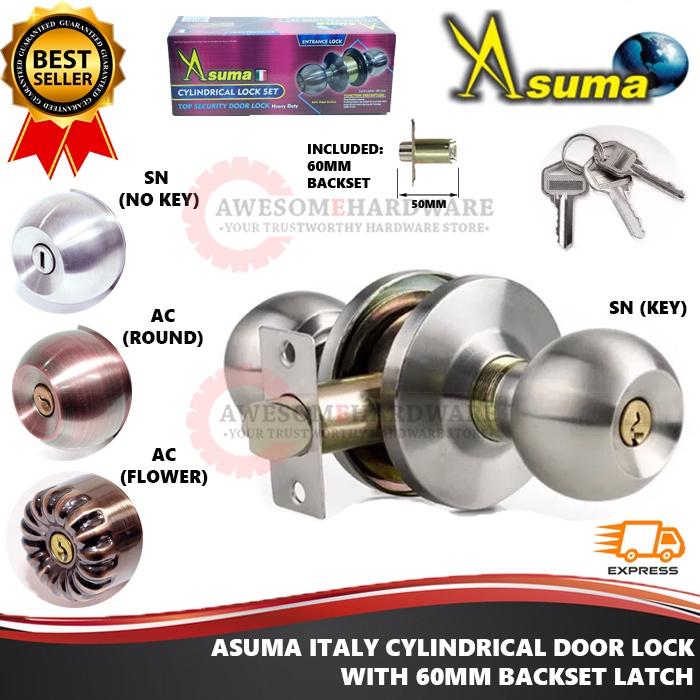 (SILVER, BROWN) ASUMA JAPAN CYLINDRICAL DOOR LOCK KNOB TOMBOL PINTU ...