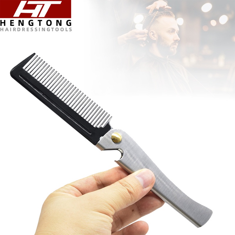 sopt salon home men's stainless steel folding hairdressing comb anti ...