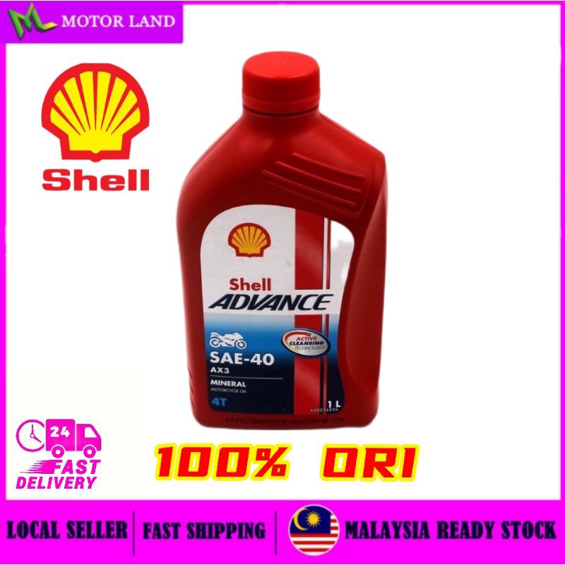 4T SHELL ADVANCE AX3 SAE-40 SAE40 API SF 1L MINERAL OIL 100% ORIGINAL ...