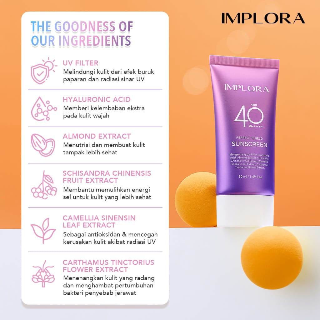 Original Implora Perfect Shield SPF 40 PA++++ 50ml ~ Sunscreen Implora ...