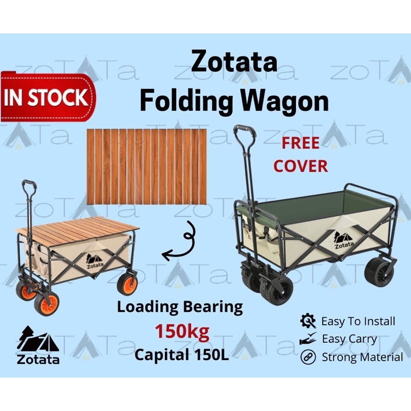 ZoTaTa 150L Outdoor Utility Folding Wagon Trolley 7 Inch BIG WHEEL ...