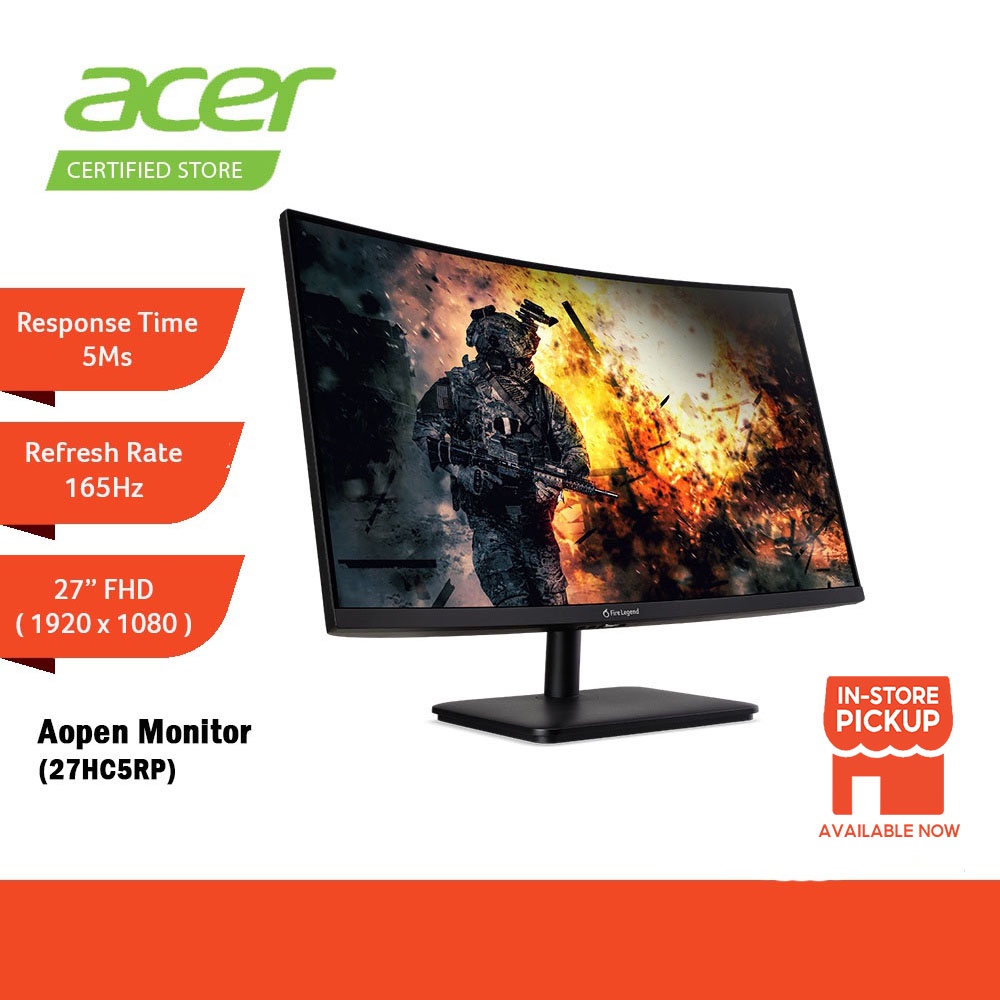 ACER AOPEN 27HC5RV 27" CURVED 165Hz AMD FREESYNC FHD GAMING MONITOR ...