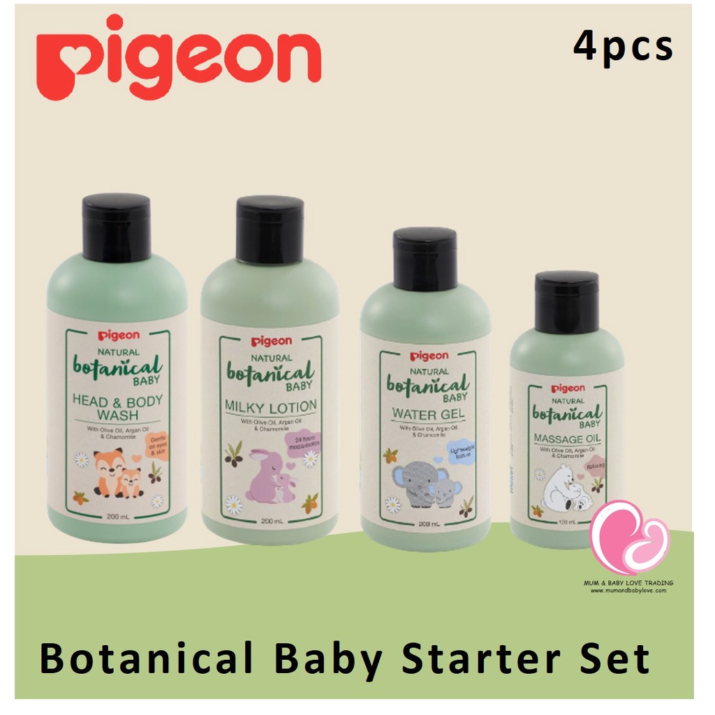 Pigeon Natural Botanical Newborn Starter Set (Head & Body Wash + Milky Lotion + Water Gel ...