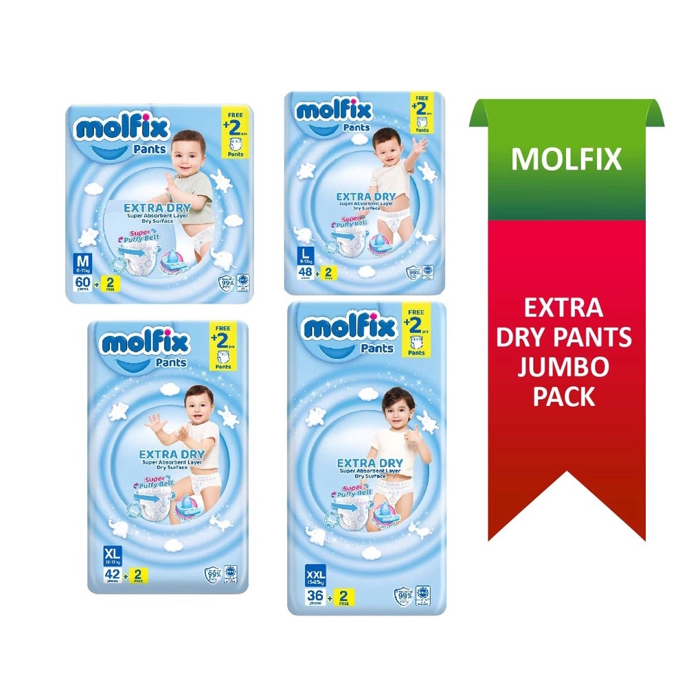 Molfix Extra Dry Pants Jumbo Pack ( S/M/L/XL/XXL/XXXL ) | Shopee Malaysia
