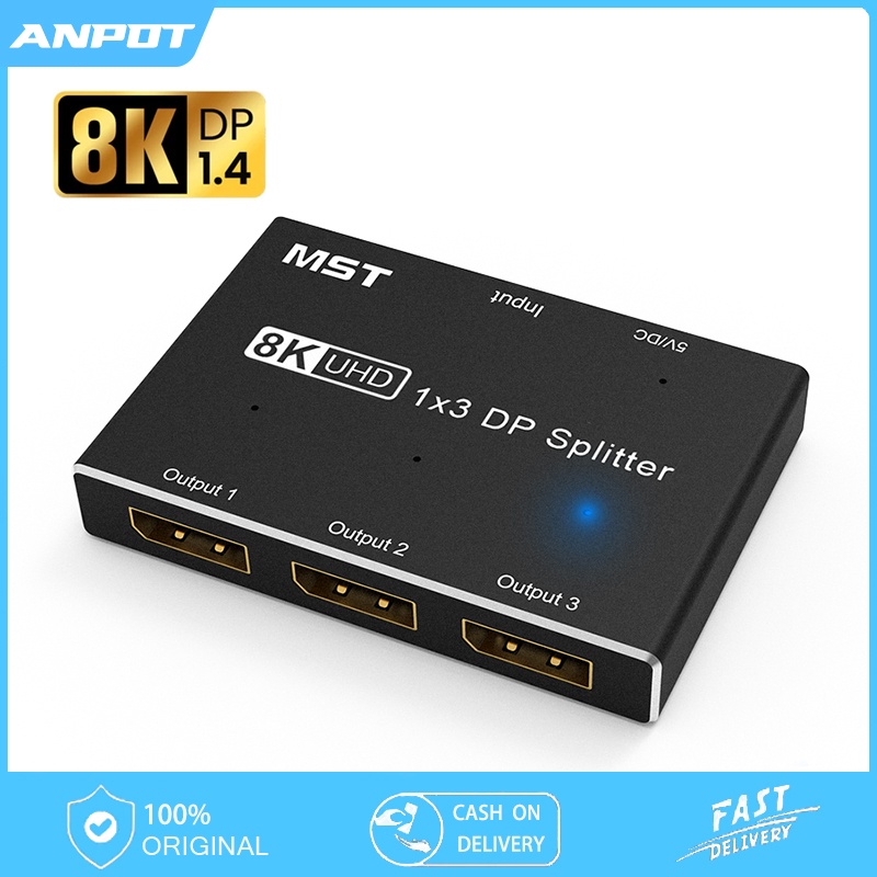 DisplayPort Splitter 1 in 3 Out 8K@30Hz 4K@144Hz DP 1.4 Triple Splitter ...
