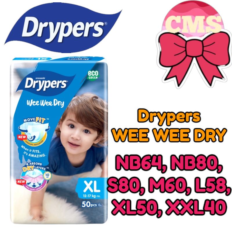 Drypers Wee Wee Dry (WWD) (NB64/NB80/S80/M60/L58/XL50/XXL40) | Shopee ...