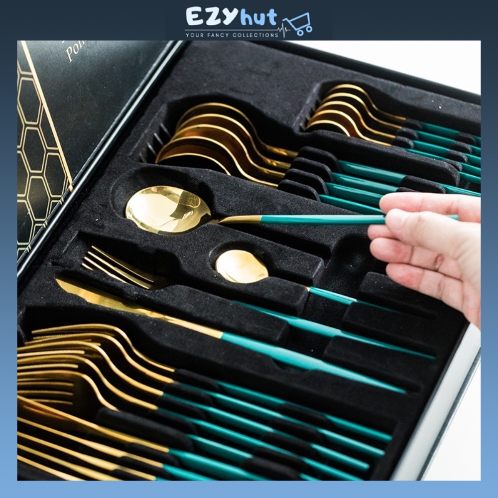 24pcs Luxury Nordic Cutlery Set Stainless Steel Spoon Fork Knife Set ...