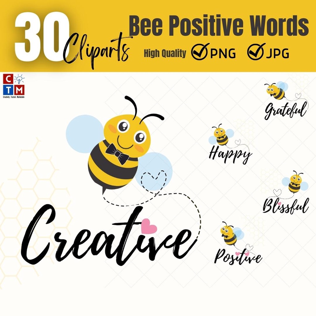 Bee Positive Clipart PNG JPG/ Honey Bees Clip Art / Inspirational ...