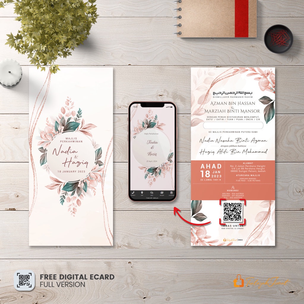 Kad Kahwin 4x9 + Sampul | Wedding Card + Digital Card New Design ...