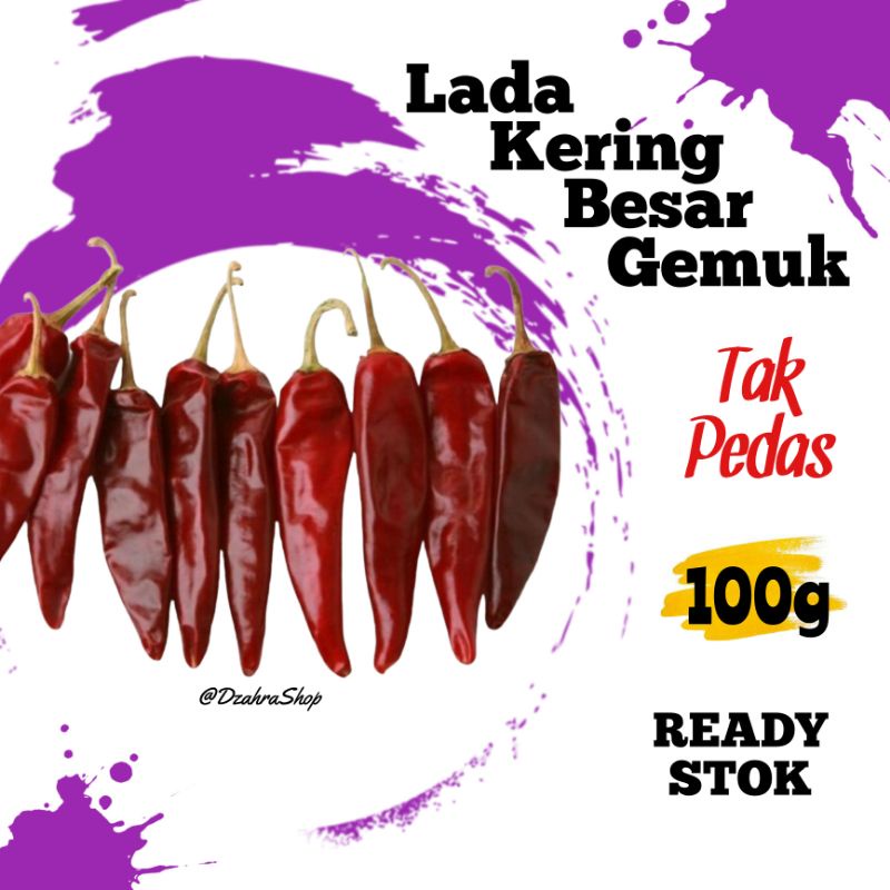 CILI KERING TAK PEDAS LADA KELANTAN GEMUK BESAR 100g | Shopee Malaysia