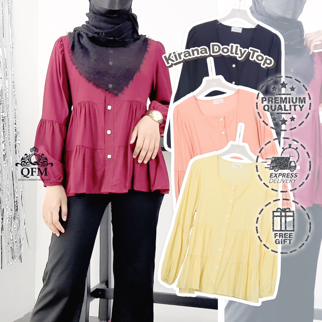 QFM Women Fashion Blouse Dolly Korean Fashion | Baju Perempuan Dolly Lengan Panjang Puff Long ...