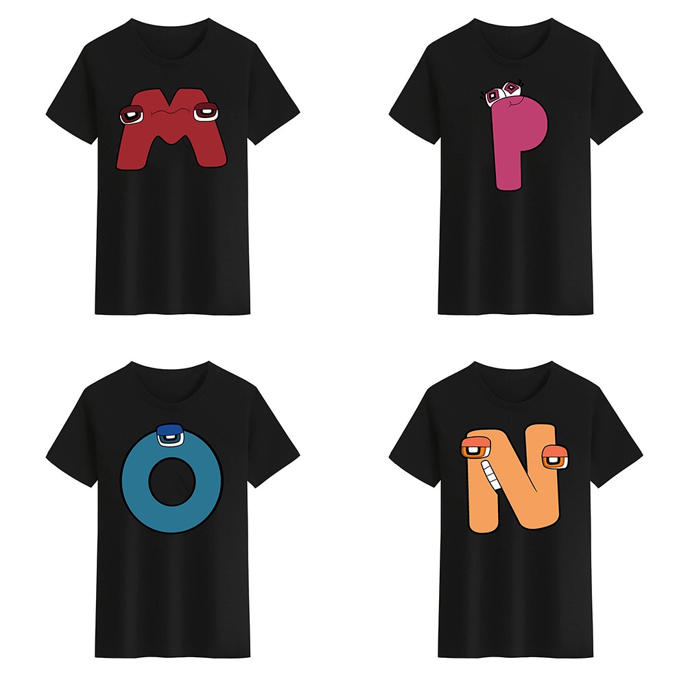 Mingyuan Letter M N O P Alphabet Lore T Shirt For Men Women Black White Tees Round Neck Unisex T