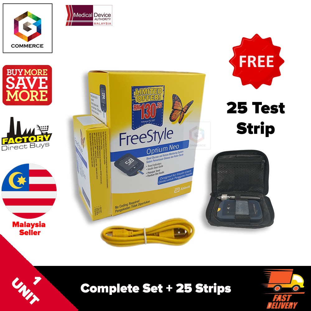 FreeStyle Optium Neo Glucometer Blood Glucose Meter and Ketone ...