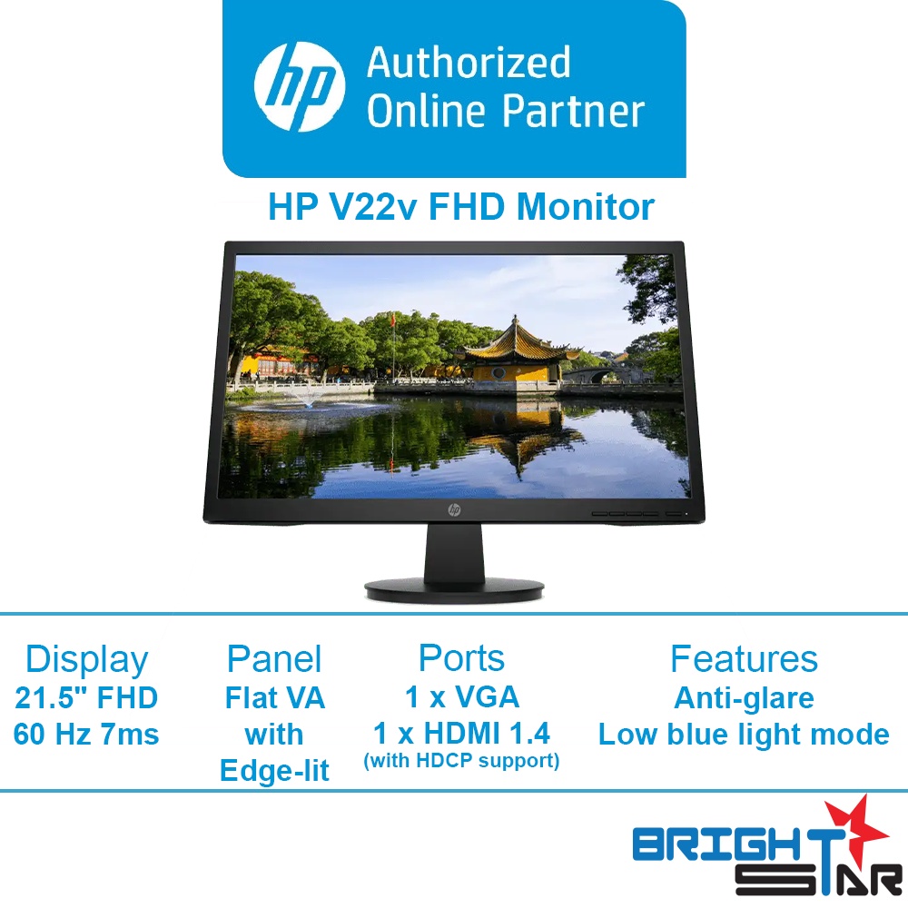 HP Monitor V22v (21.5 Inch FHD 60Hz / Flat VA / 7ms) | Shopee Malaysia
