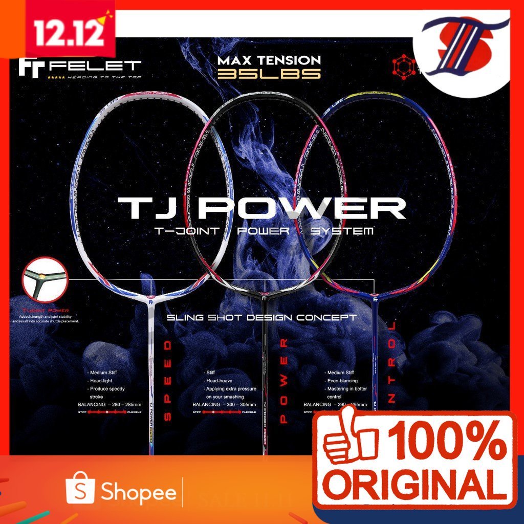 (FRAME RACKET ) FELET TJ Power-Speed Badminton Racket Beli Raket FREE ...