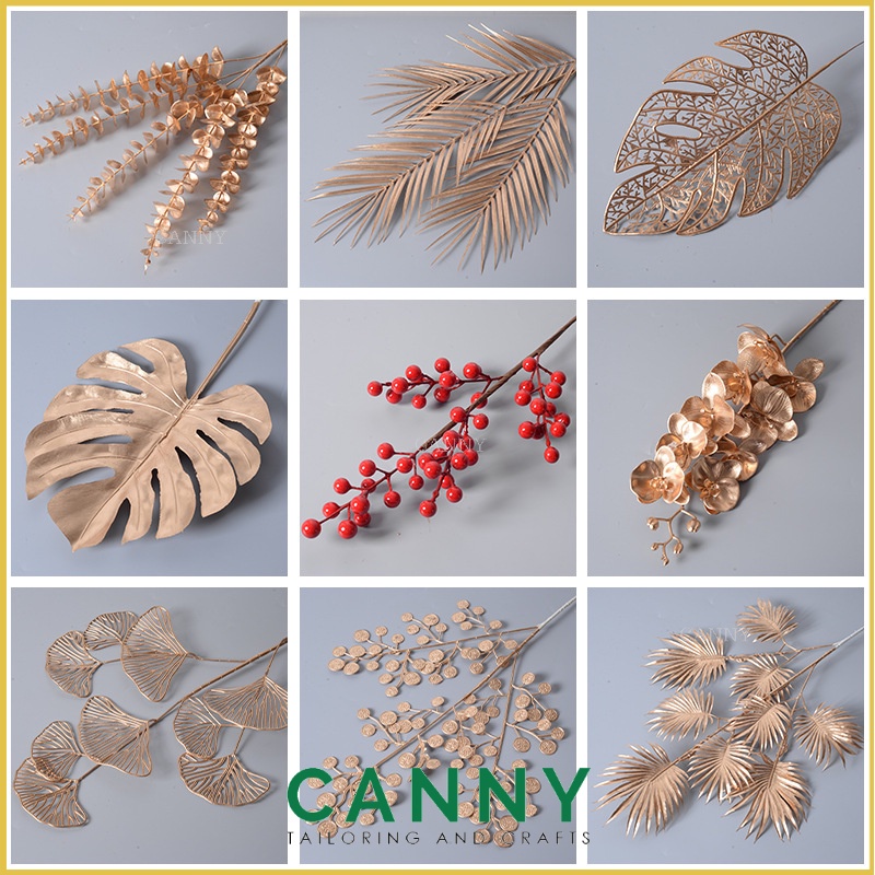 1 Branch Artificial Flower Golden Leaves / Gold Leaves / Daun Gold ...