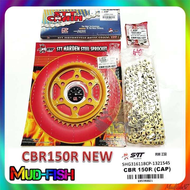 STT CBR 150R NEW 2021 HARDEN STEEL GOLD SPROCKET HEAVY DUTY CHAIN KIT ...