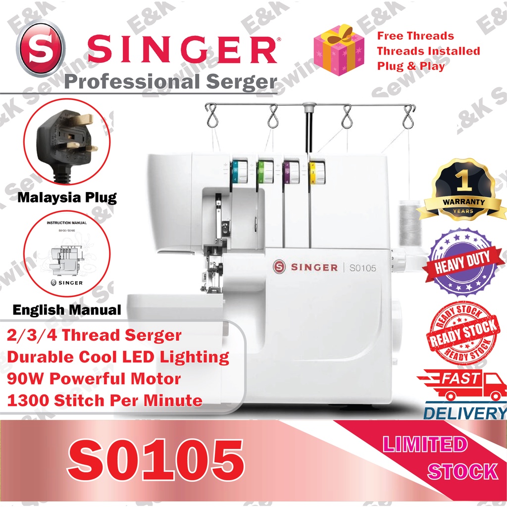 Singer Overlock Sewing machine S0105 Edging Portable Heavyduty with ...