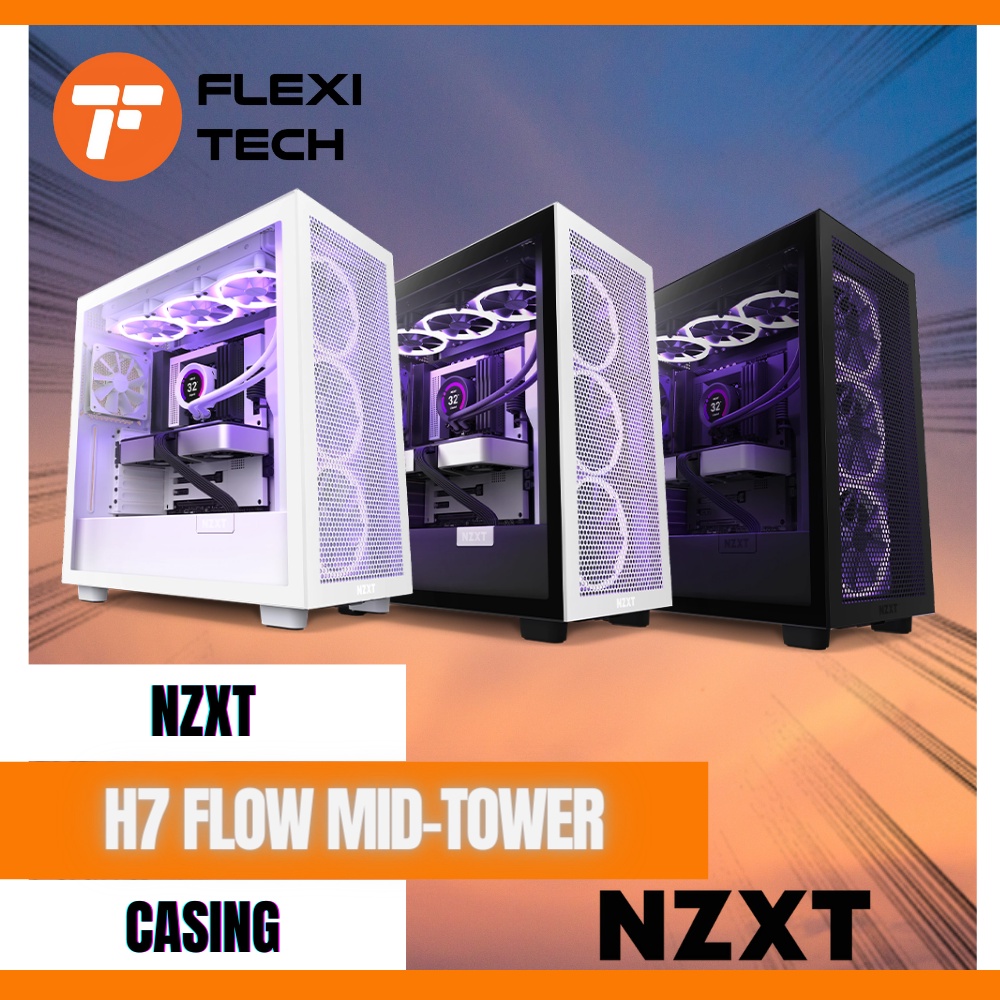 Flexi Tech NZXT H7 Flow Mid-Tower Case PC Desktop ATX Casing Black ...