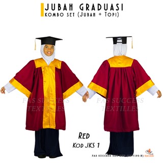 JUBAH KONVO GRADUASI MERAH FULL SATIN KUNING (GURU) | Shopee Malaysia