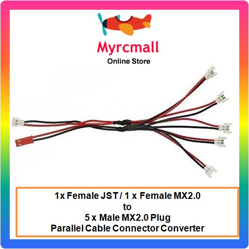 Female JST Male MX2.0 to 5 x Male MX2.0 Plug Parallel Cable Connector ...