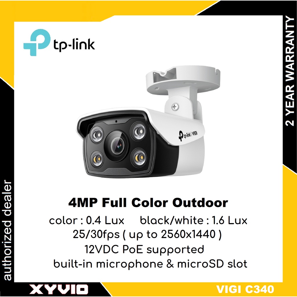TP-LINK VIGI C340 2.8mm/4mm 4MP Outdoor Full-Color Bullet Network CCTV ...