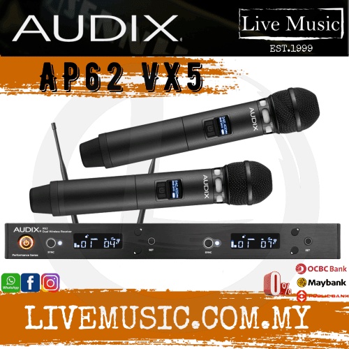 Audix AP62 VX5 Wireless System - R62 Kit W/ 2 H60/VX5 Transmitters ( AP62-VX5 / AP62 VX5 ...