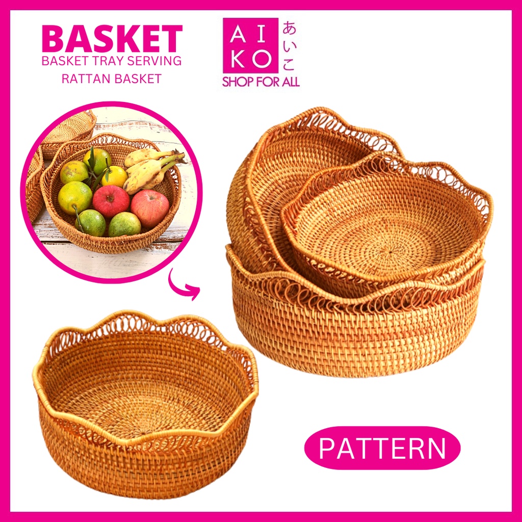 (AIKO) BAKUL ROTAN RATTAN BASKET TRAY SERVING RATTAN BASKET (PATTERN ...
