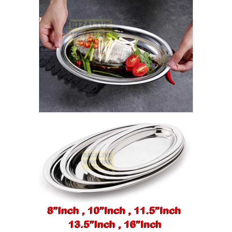 Stainless Steel Oval Plate | Steam Fish Plate | Dining Plate | Oval ...