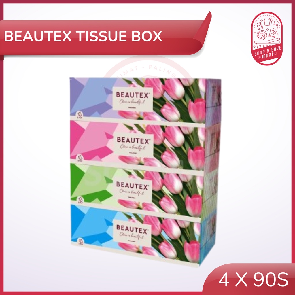 Beautex Box Facial Tissue Paper - 4 boxes x 90s | Tisu Muka Kotak Flat ...