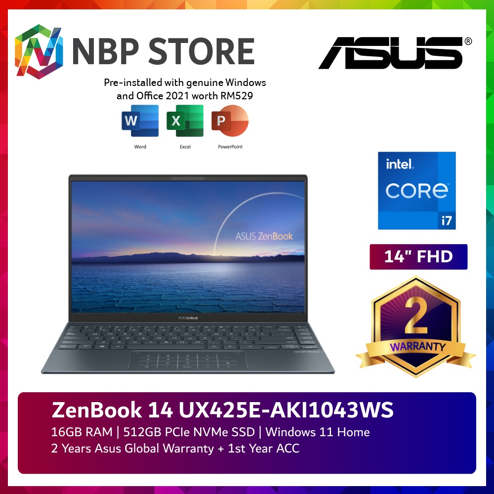 Asus ZenBook 14 UX425E-AKI1043WS 14'' FHD Laptop Pine Grey ( I7-1165G7 ...