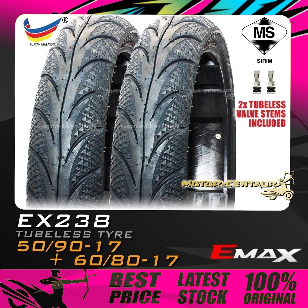 TAYAR KOMBO E-MAX (EMAX) TUBELESS TYRE EX238 50/90-17 + 60/80-17 (BUNGA ...