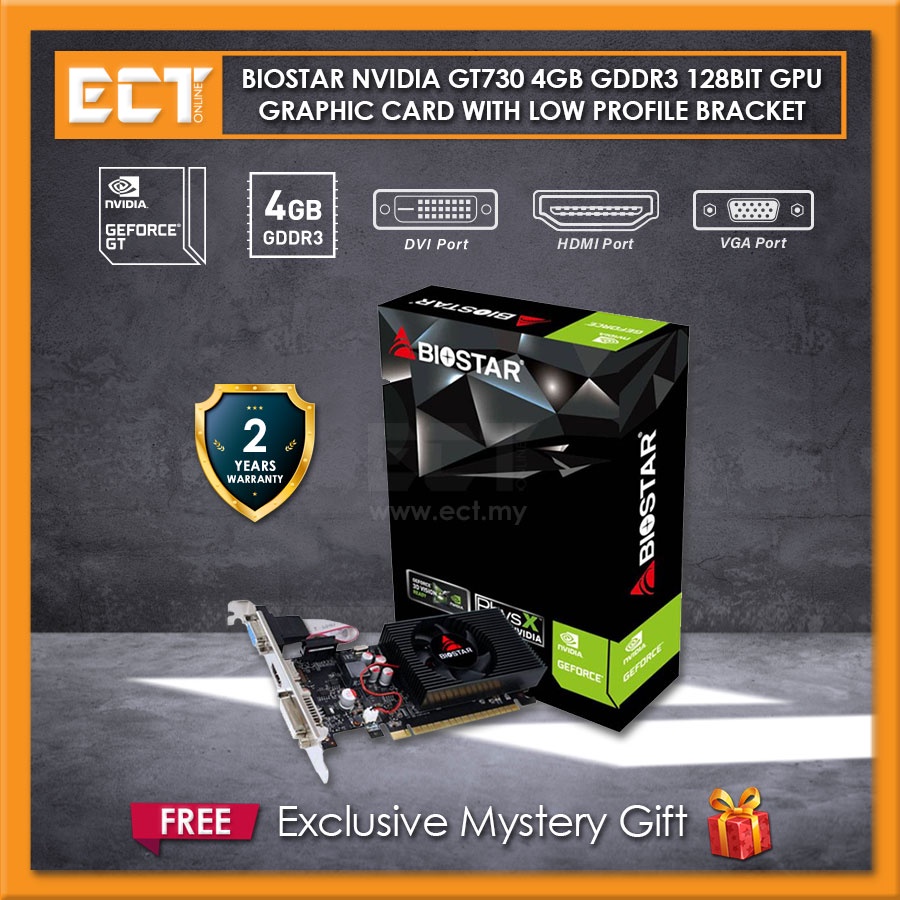 Biostar Nvidia GT730 4GB GDDR3 128Bit GPU Graphic Card with Low Profile ...
