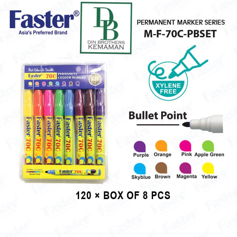FASTER 70C PERMANENT COLOUR MARKER 8PCS/BOX | Shopee Malaysia