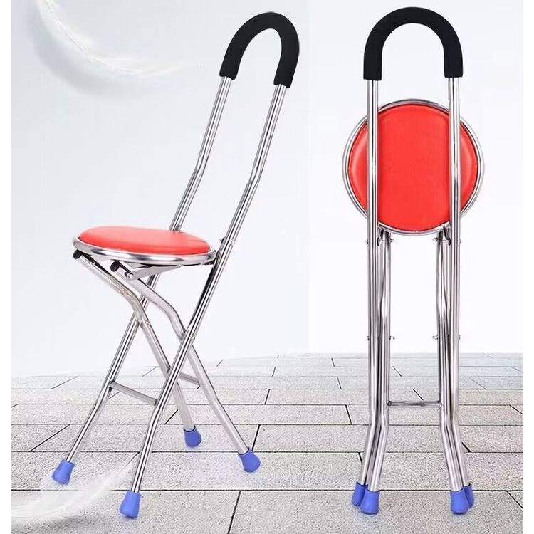 Elderly stainless steel four leg folding cane with seat three gear ...