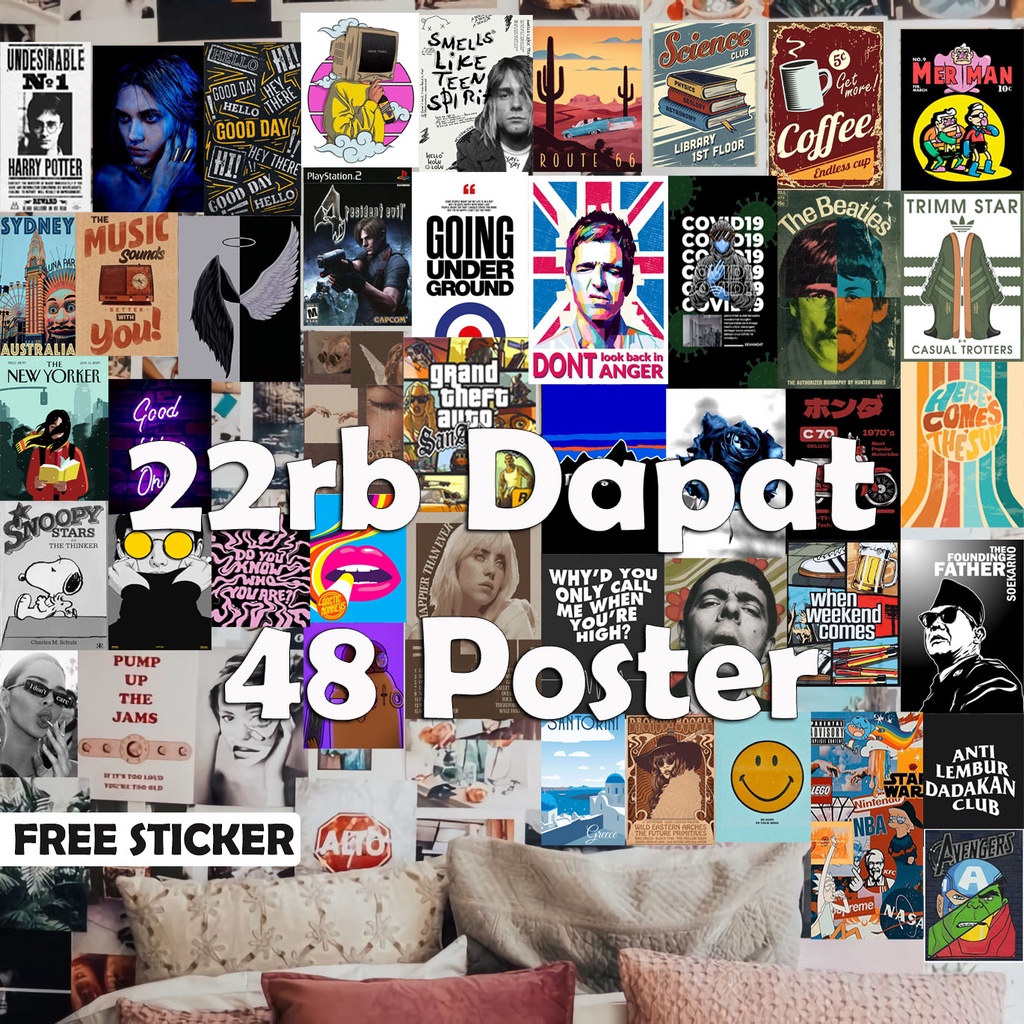HIASAN DINDING Vintage AESTHETIC POSTER/ FREE STICKER/ FREE CUSTOM ...