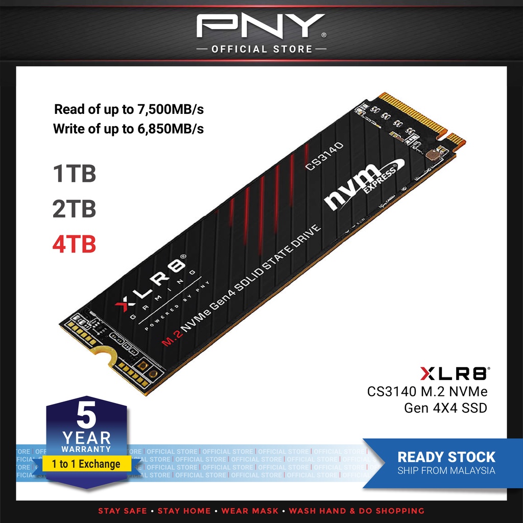 PNY XLR8 CS3140 M.2 2280 NVMe Gen4x4 SSD 1TB/2TB/4TB 5 Years Warranty 1 to 1 Exchange | Shopee ...