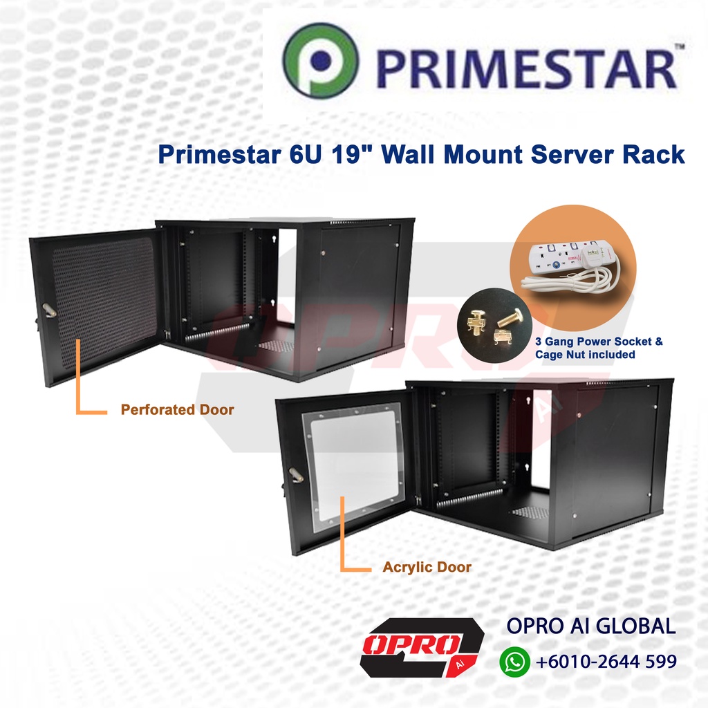 Primestar 6U 19" Wall Mount Server Rack, Perspex / Perforated Door ...